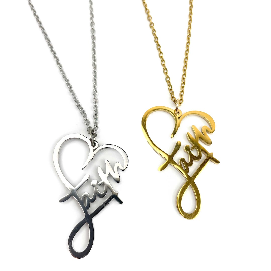 Faith Heart Necklace 18K Gold-plated Stainless Steel Pendant Necklace ...