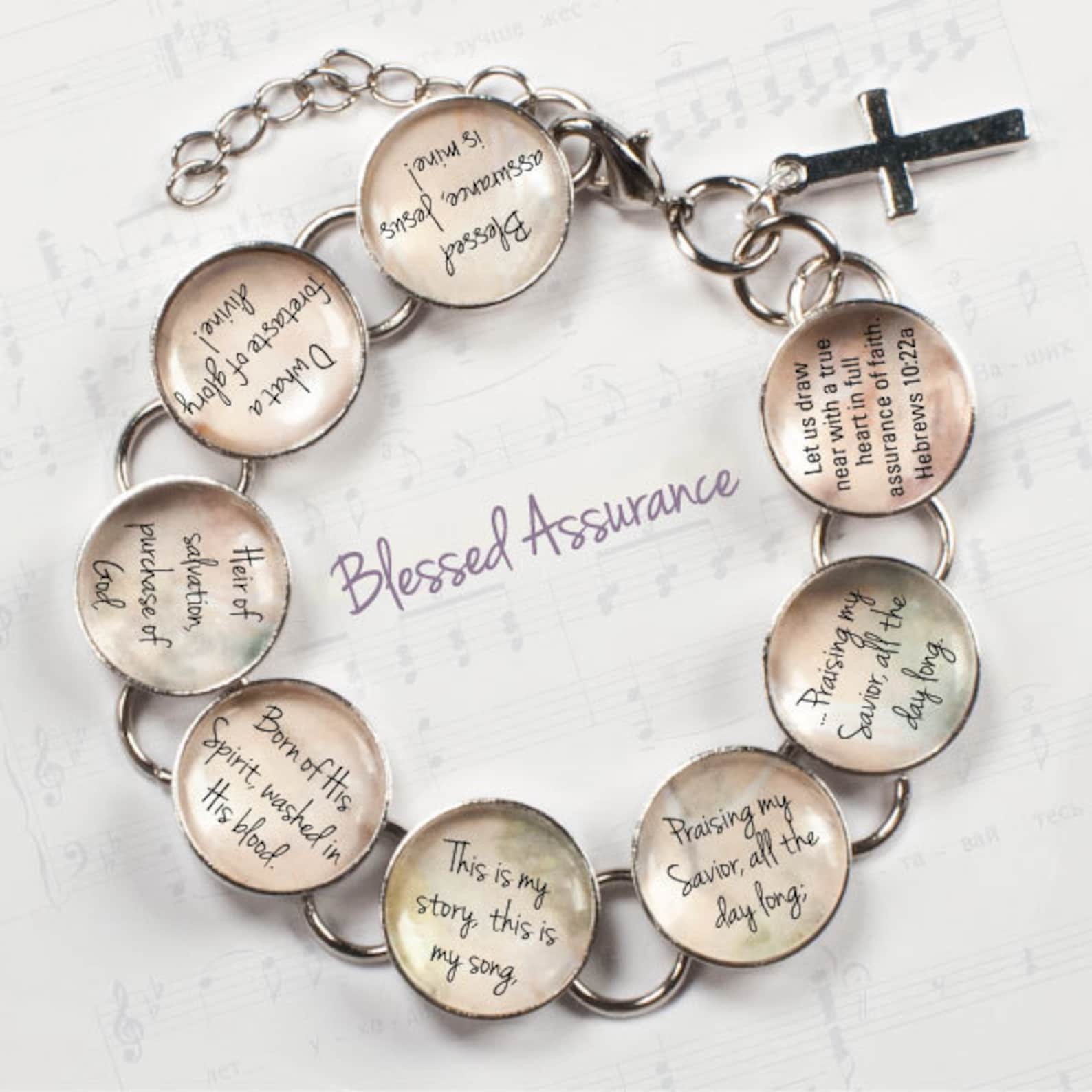 Blessed Assurance Hymn & Scripture Glass Charm Bracelet - Etsy