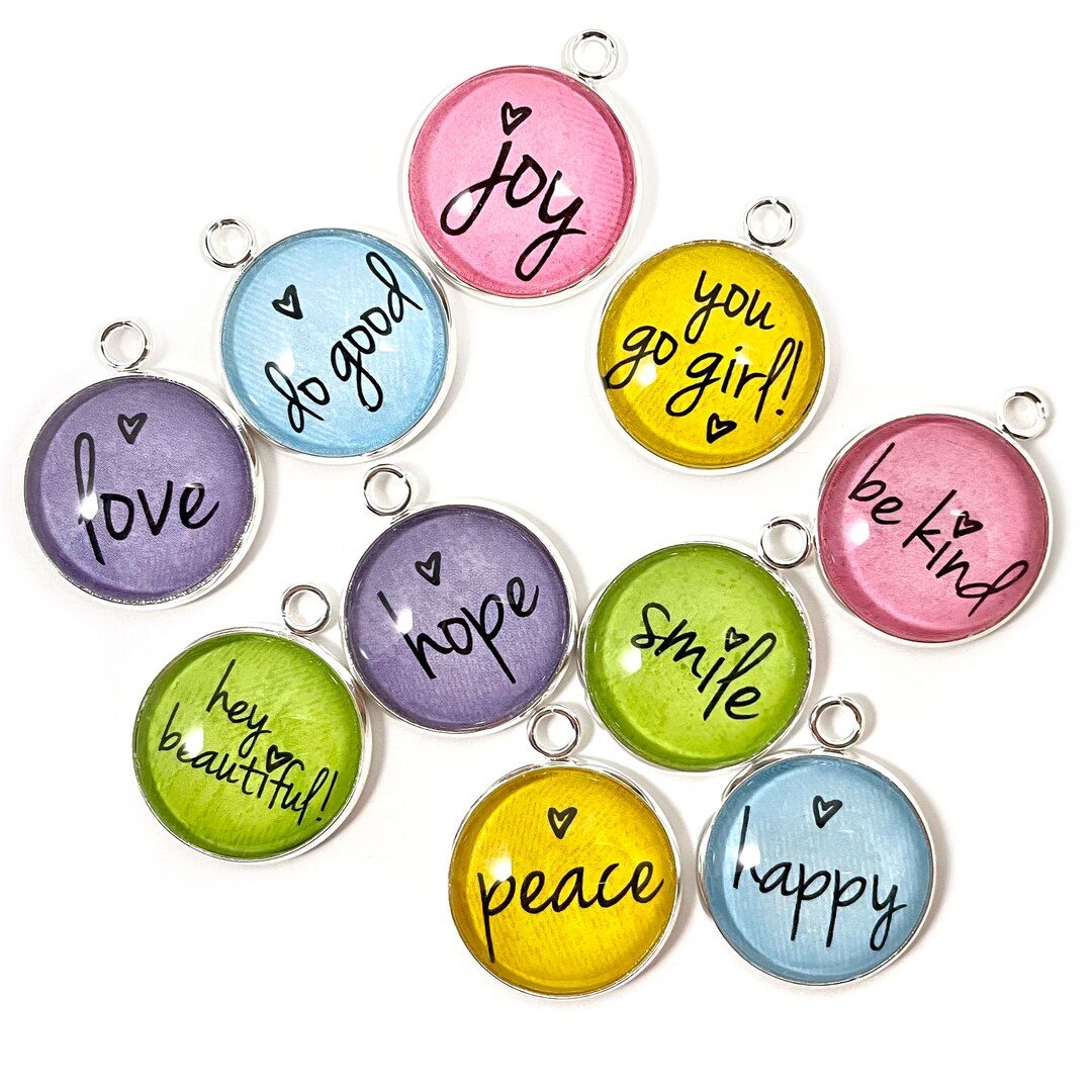 Positivity+heart COLORFUL 20mm Charms for Jewelry Making – Set of 10 ...
