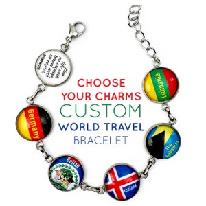 Custom World Flags Charm Bracelet: Travel Souvenir Jewelry - Etsy