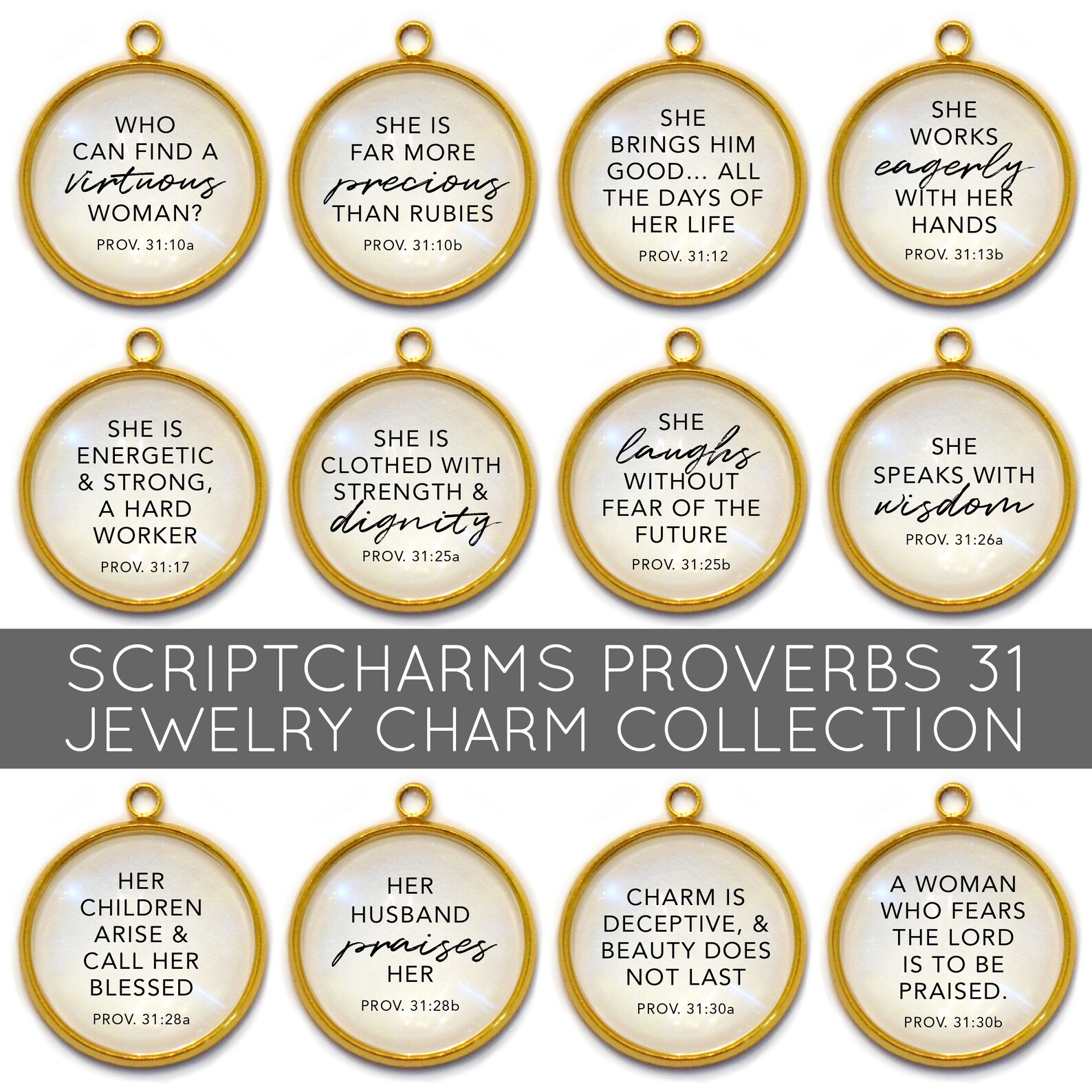 Proverbs 31 Woman Set of 12 Scripture Charms for Jewelry - Etsy