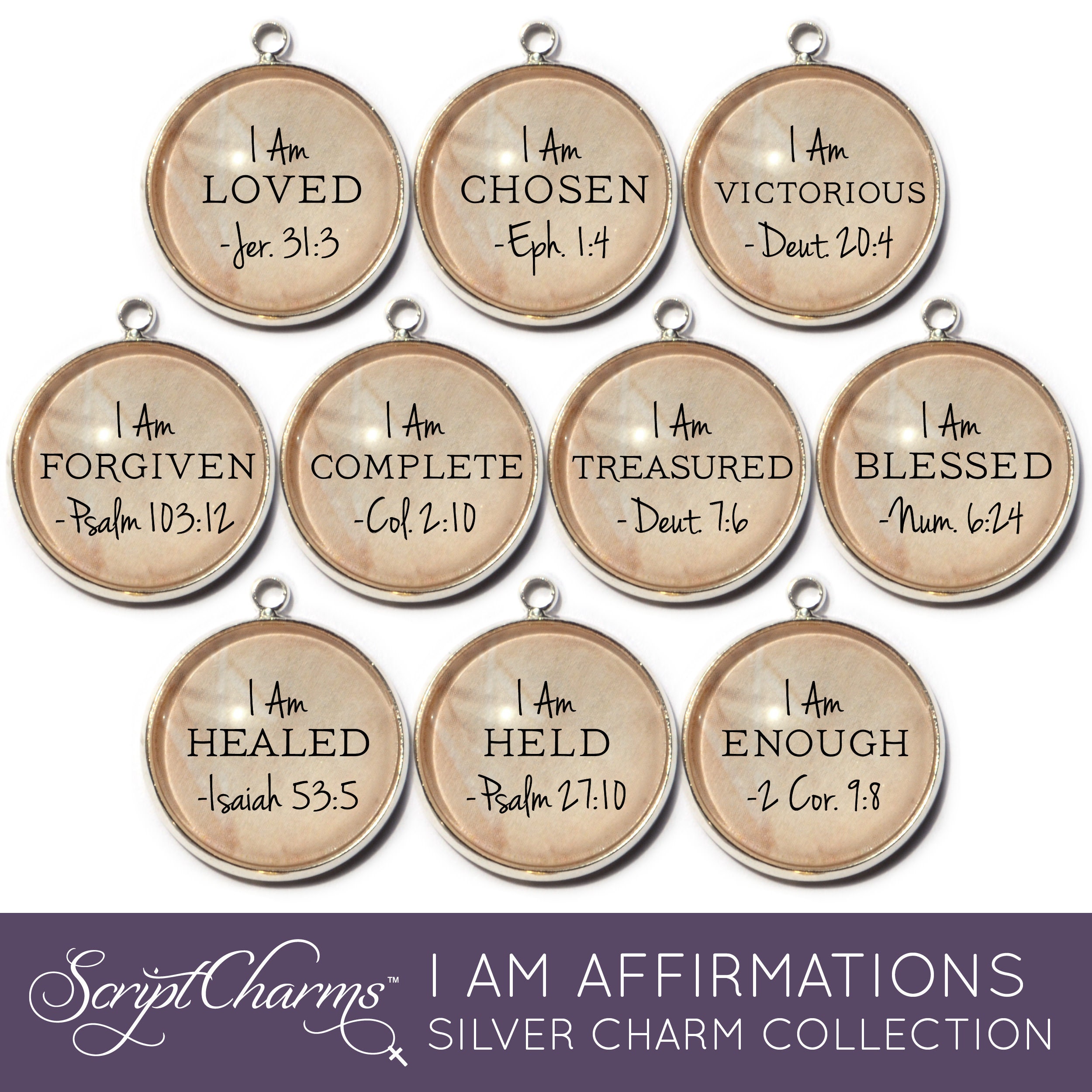 I AM - Set of 20 Christian Affirmations Charms – Glass Scripture ...
