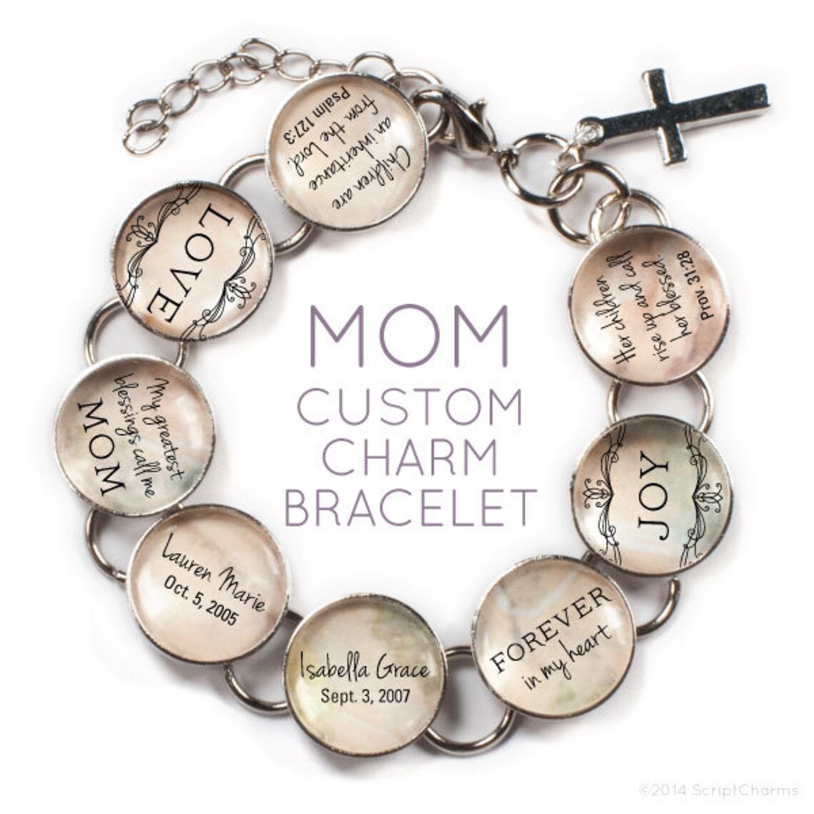 Mom/mothers Custom Personalized Glass Charm Bracelet - Etsy