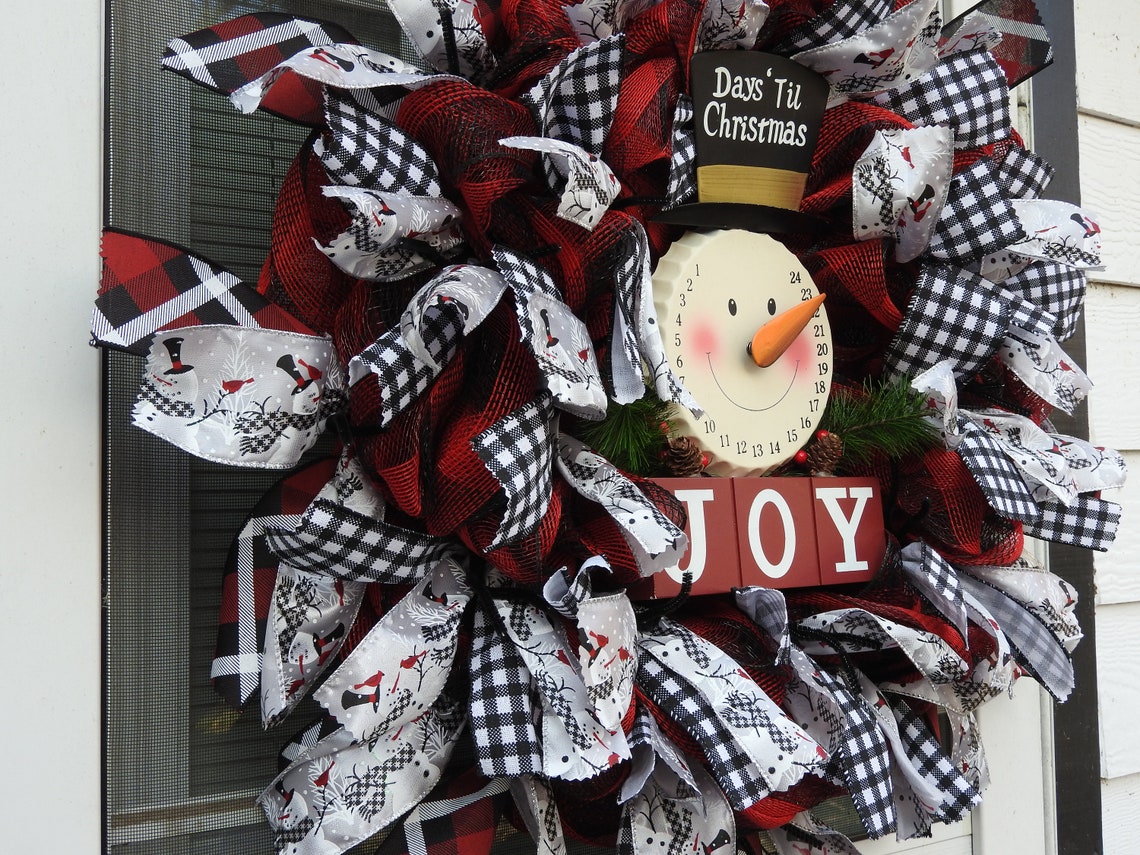 Days' Till Christmas Snowman Countdown Deco Mesh Wreath - Etsy