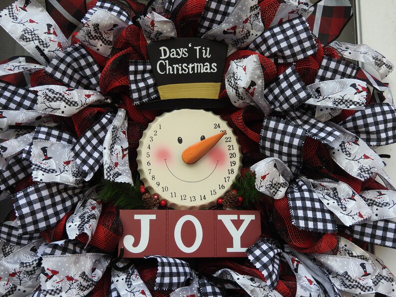 Days' Till Christmas Snowman Countdown Deco Mesh Wreath - Etsy