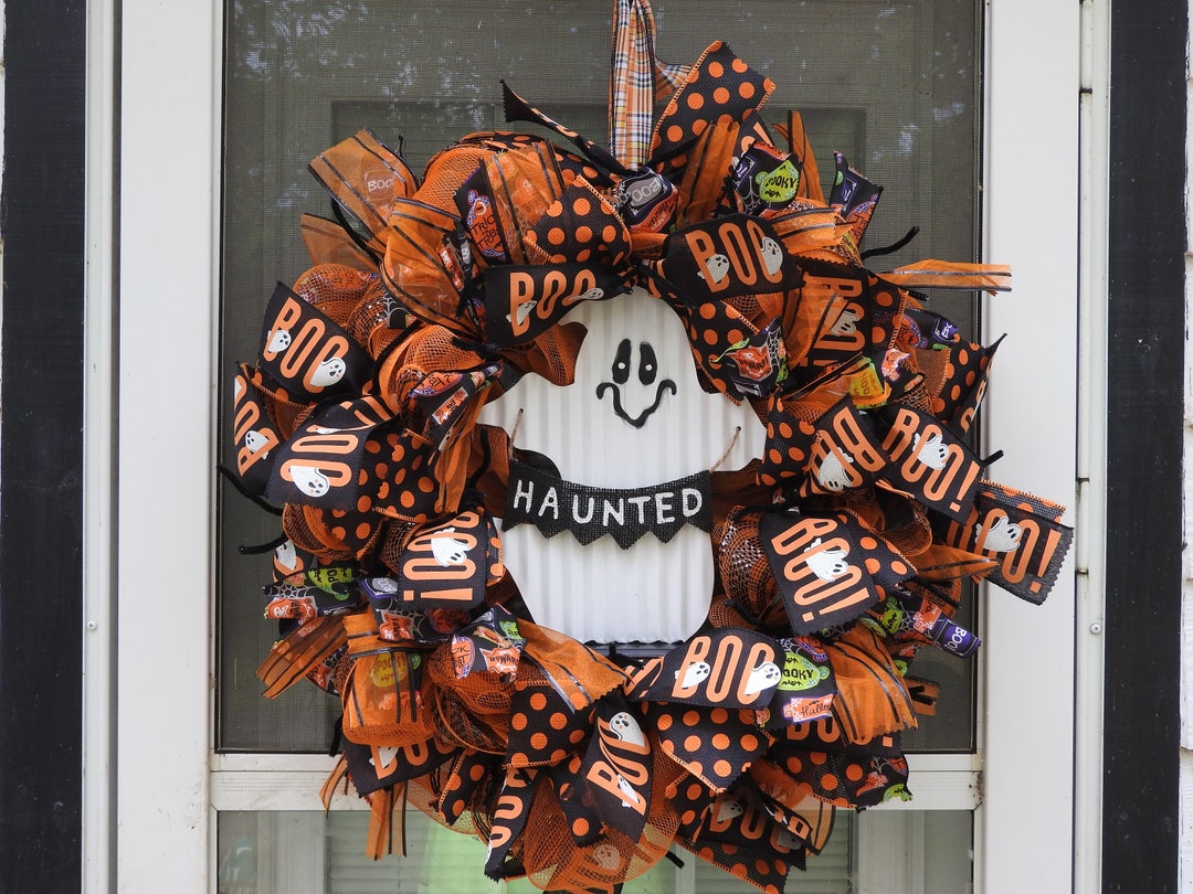 Haunted Ghost Deco Mesh Wreath - Etsy