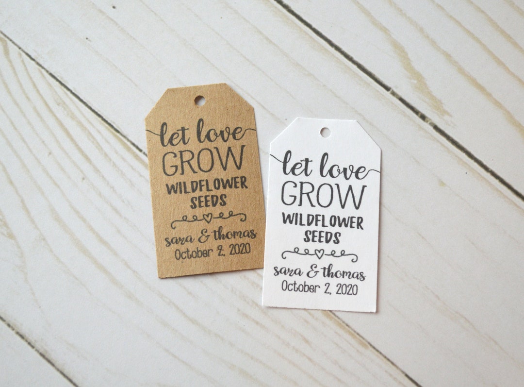 Let Love Grow Kraft Brown or White Small Label Tags - Custom Wedding ...