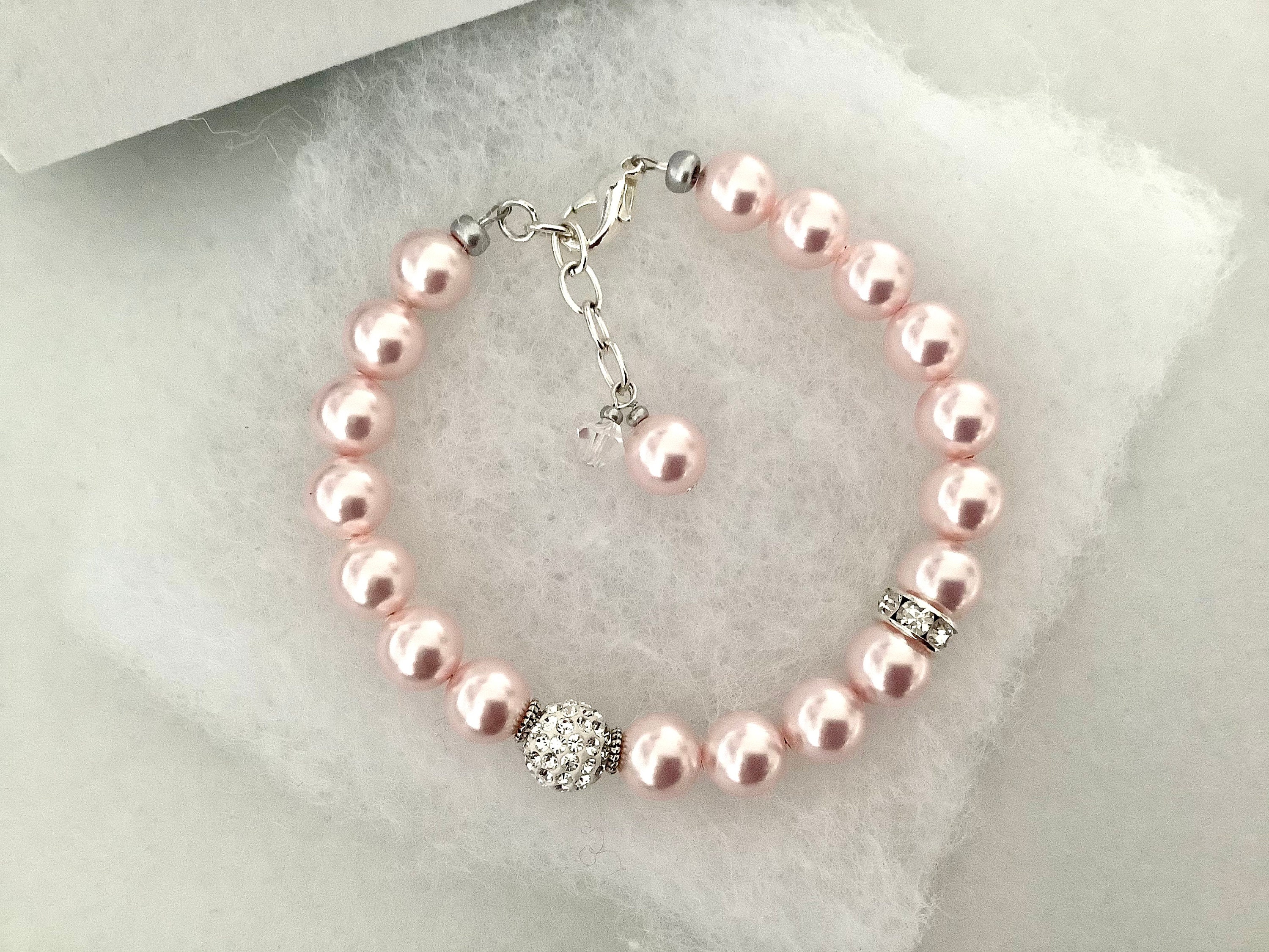 Swarovski Pink Pearl Bracelet, Handmade Bracelet, Dainty Bracelet ...