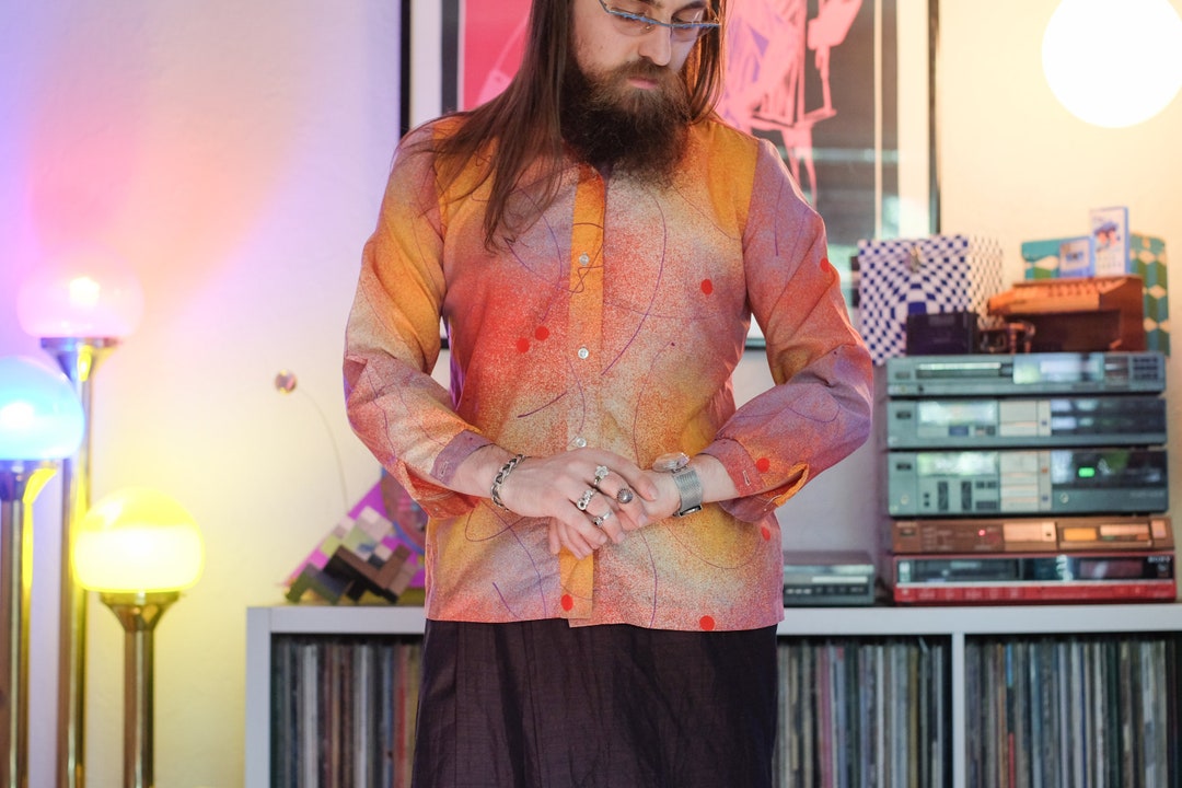 Abstract Expressionism Allover Print Button up Long Sleeve Shirt Blouse ...