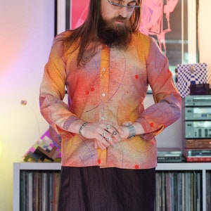 Abstract Expressionism Allover Print Button up Long Sleeve Shirt Blouse ...