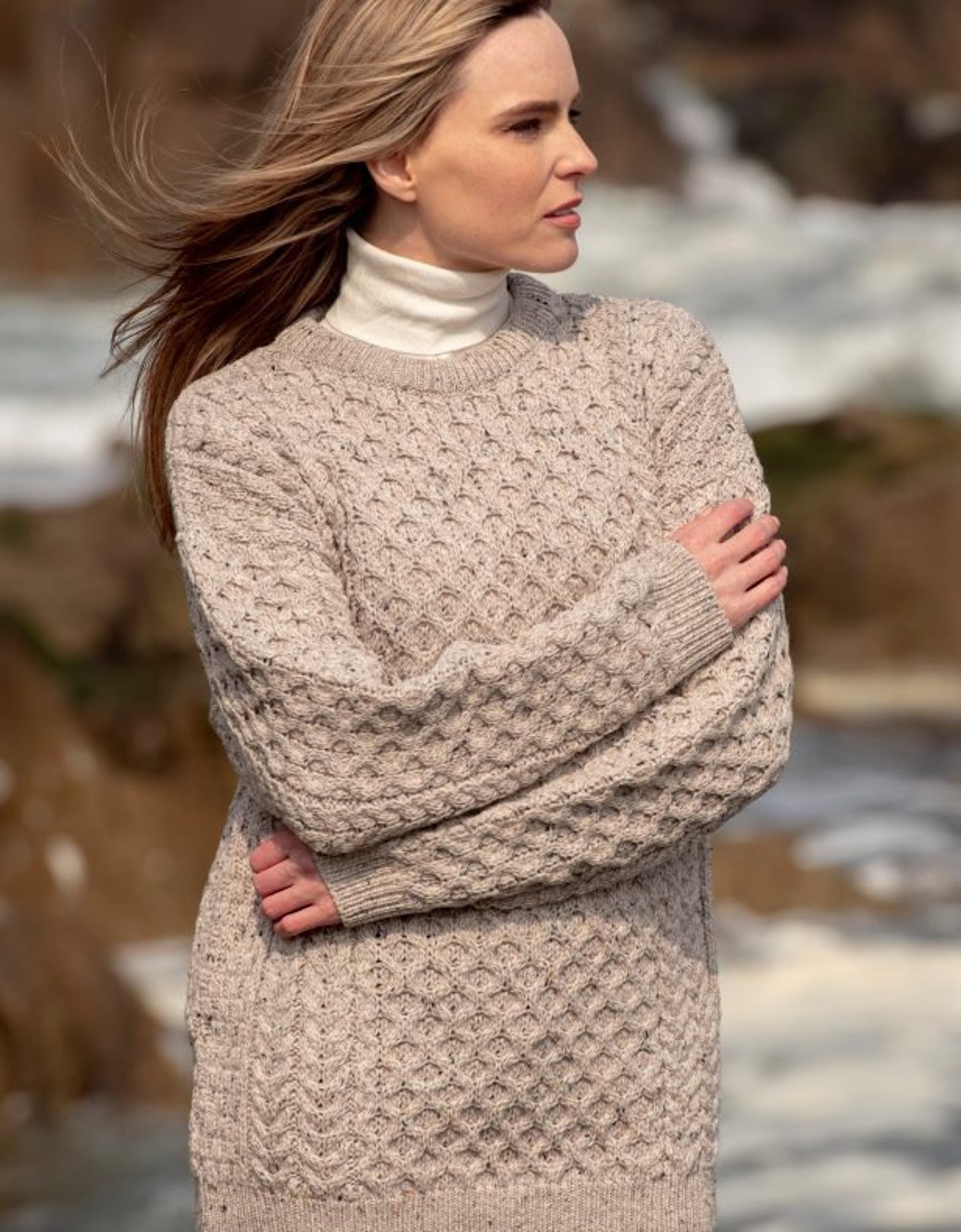 Suéter aran tradicional suéter de pescador irlandés 100% | Etsy