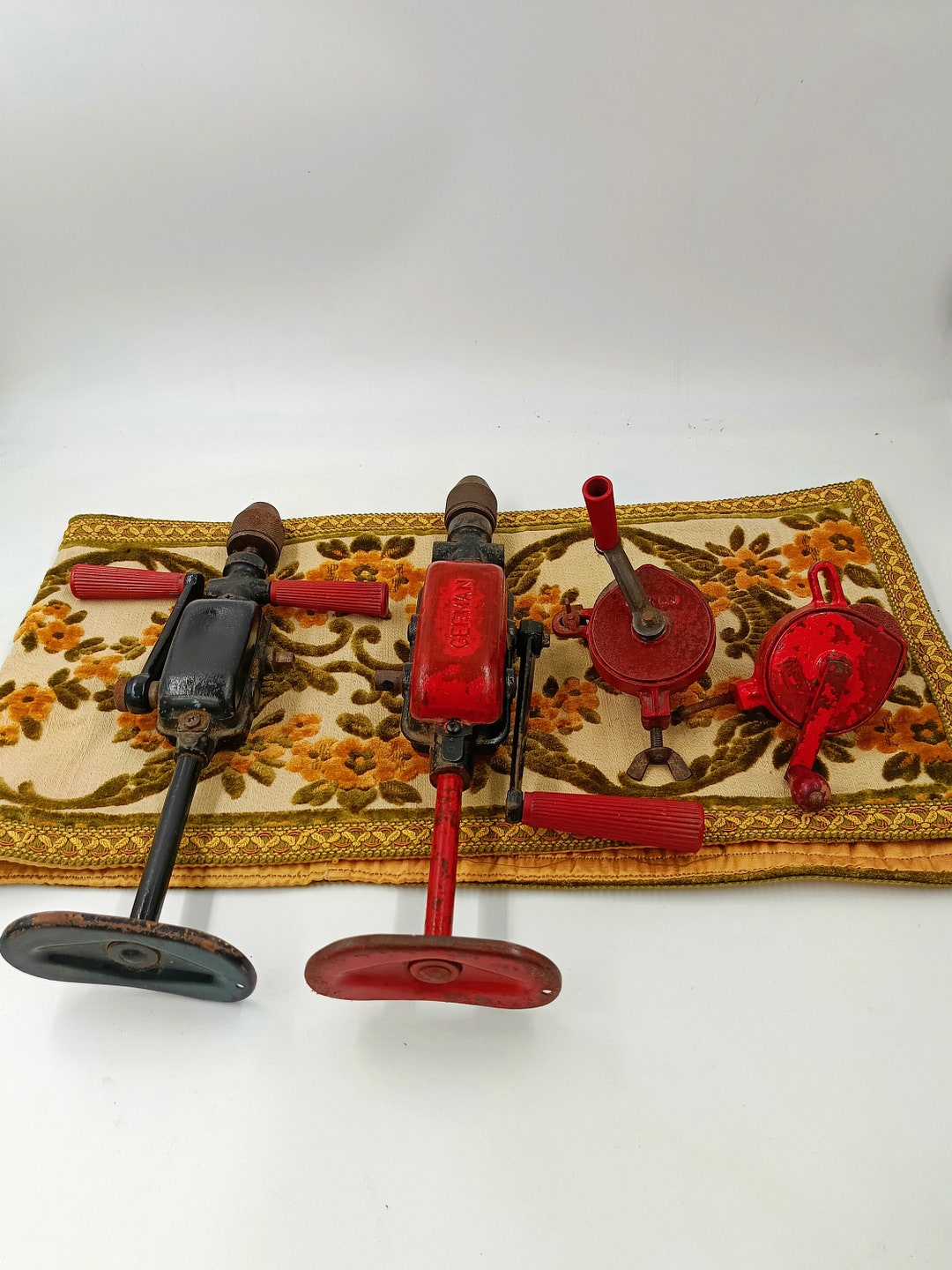 Vintage Antique Hand Drills,hand Crank Grinder Black Red Steampunk ...