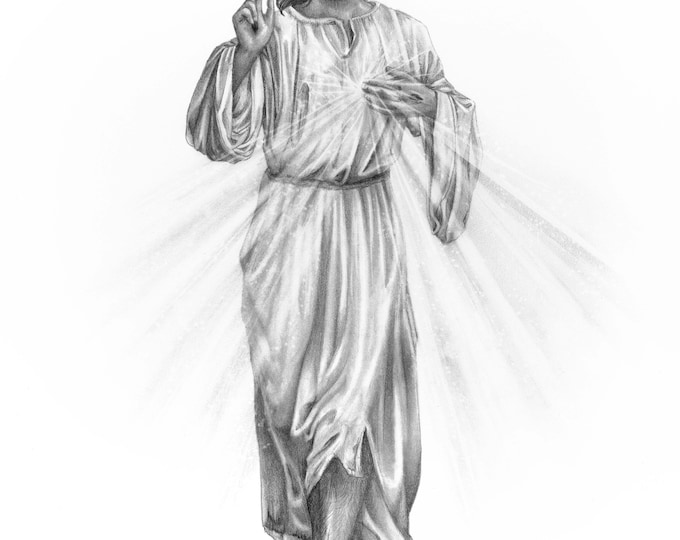 Divine Mercy Jesus Original Catholic Art Graphite Pencil Drawing ...