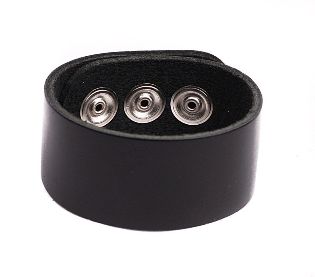 Premium Bracelet With Stainless Steel Snaps 1-1/4" Wide Plain Thick ...