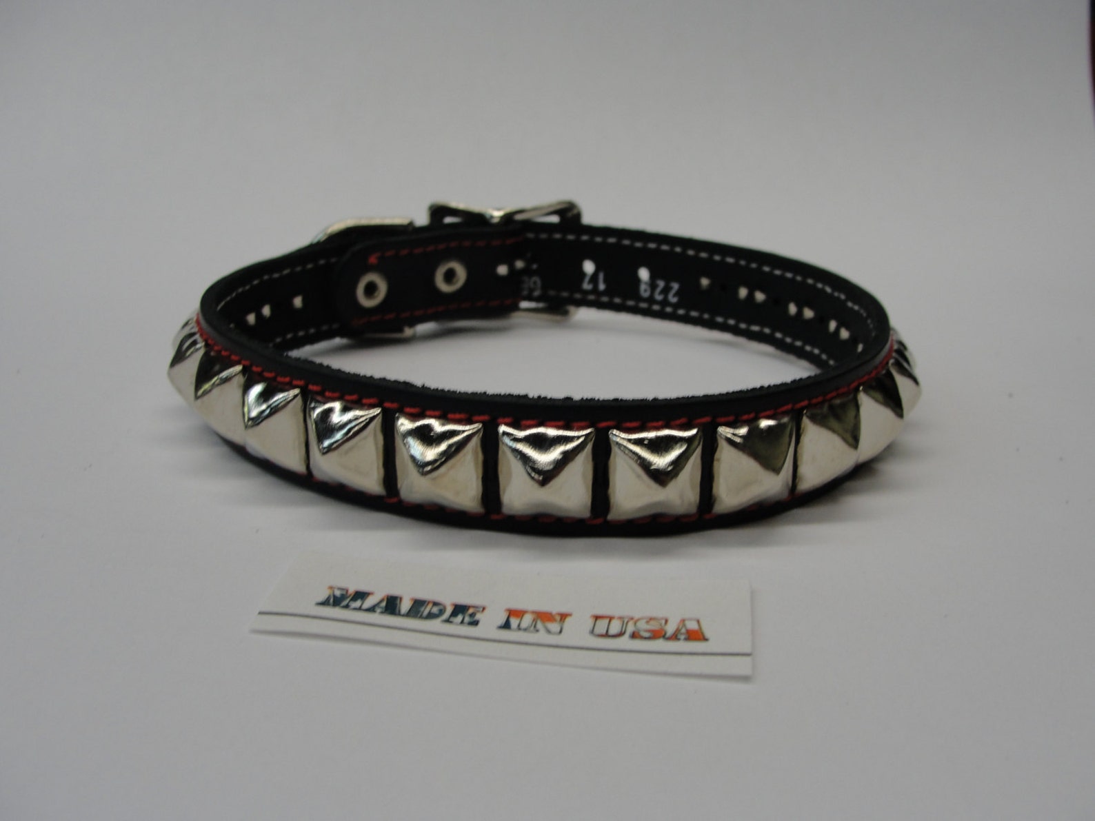3/4" Wide Black Leather Collar Choker Stitched Border Plain Spiked ...