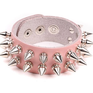 Handmade 2 Row Spiked Full Grain Leather Wristband 1/2" Tree Spikes ...