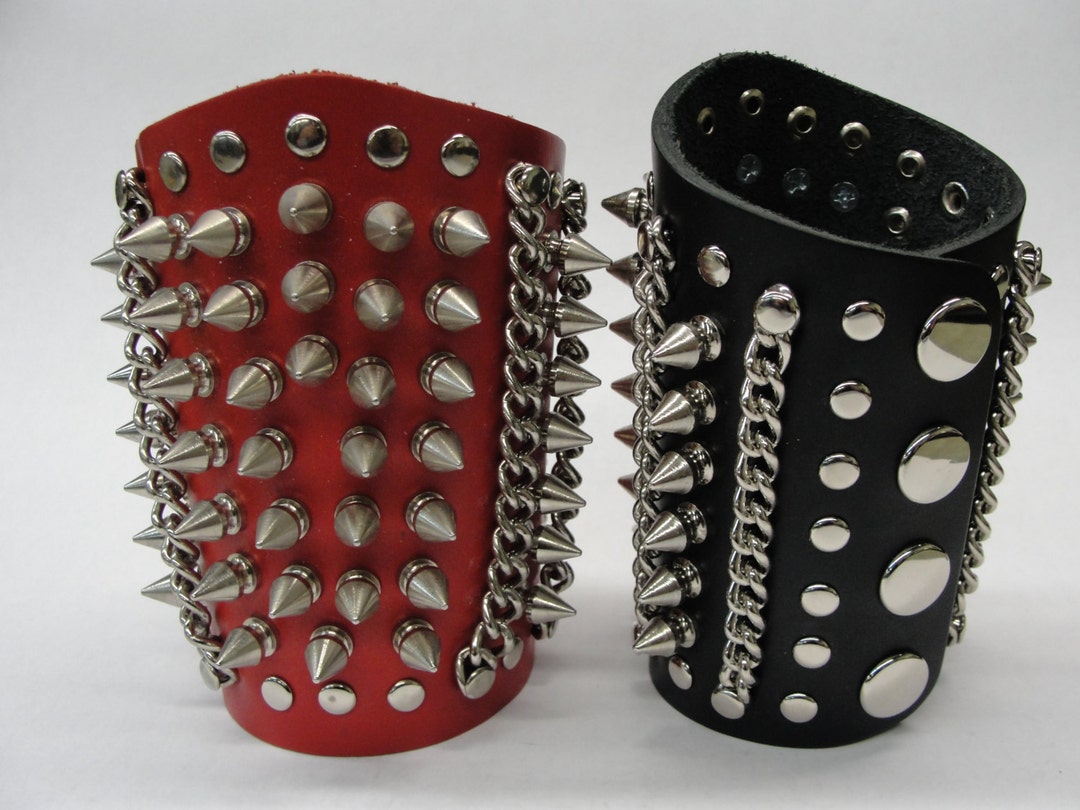 Spiked Handcrafted Full Grain Leather 5" (125 Mm) Tall Bracer Gauntlet ...