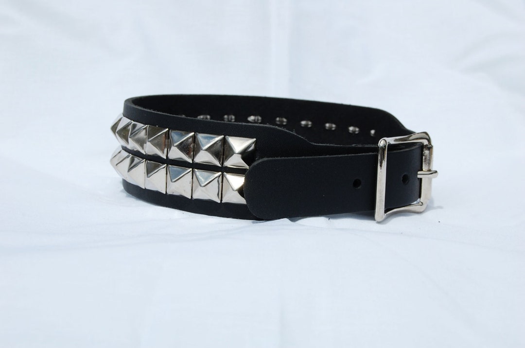Handmade Studded Leather Collar With 2 Rows Pyramid Studs - Etsy