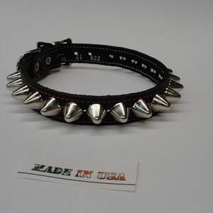 3/4" Wide Black Leather Collar Choker Stitched Border Plain Spiked ...
