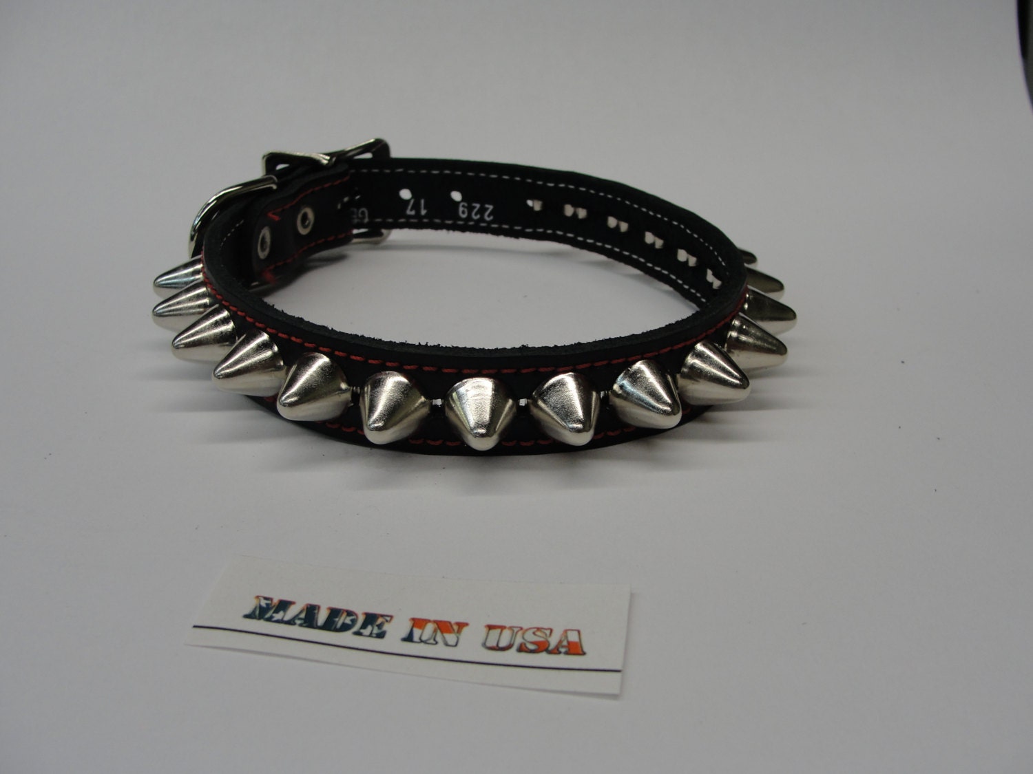 3/4" Wide Black Leather Collar Choker Stitched Border Plain Spiked ...