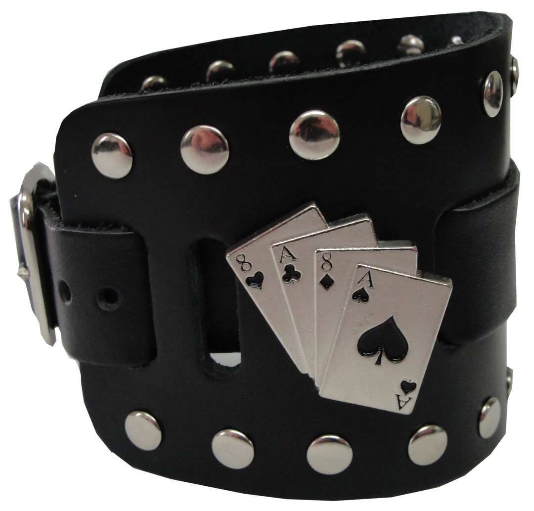 Aces and Eights Concho Handmade Black Buckle Wide Full Grain Leather ...