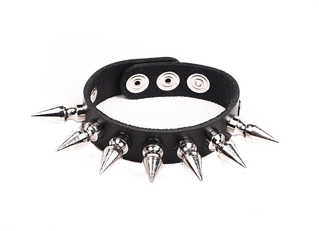 Premium Full Grain Leather Spiked Wristband Tree 1" Tall Spikes Cuff ...