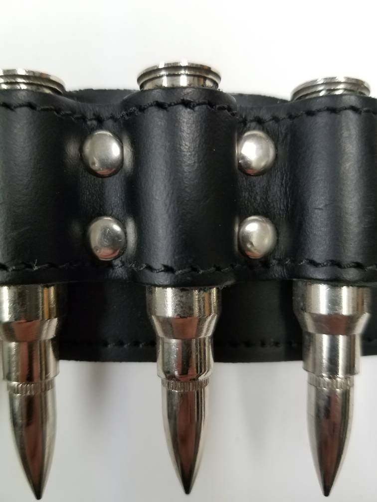Handmade Manzoor #150 Black Leather Bullet Belt 1-3/4