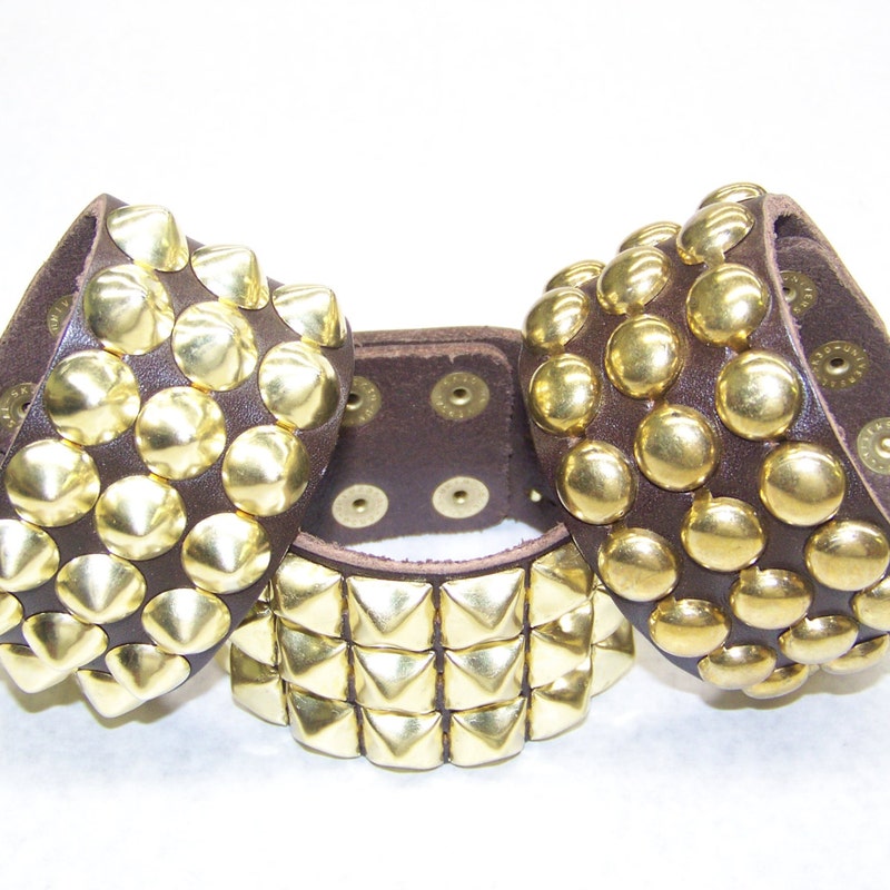 Brown Leather Stud Bracelet - Etsy