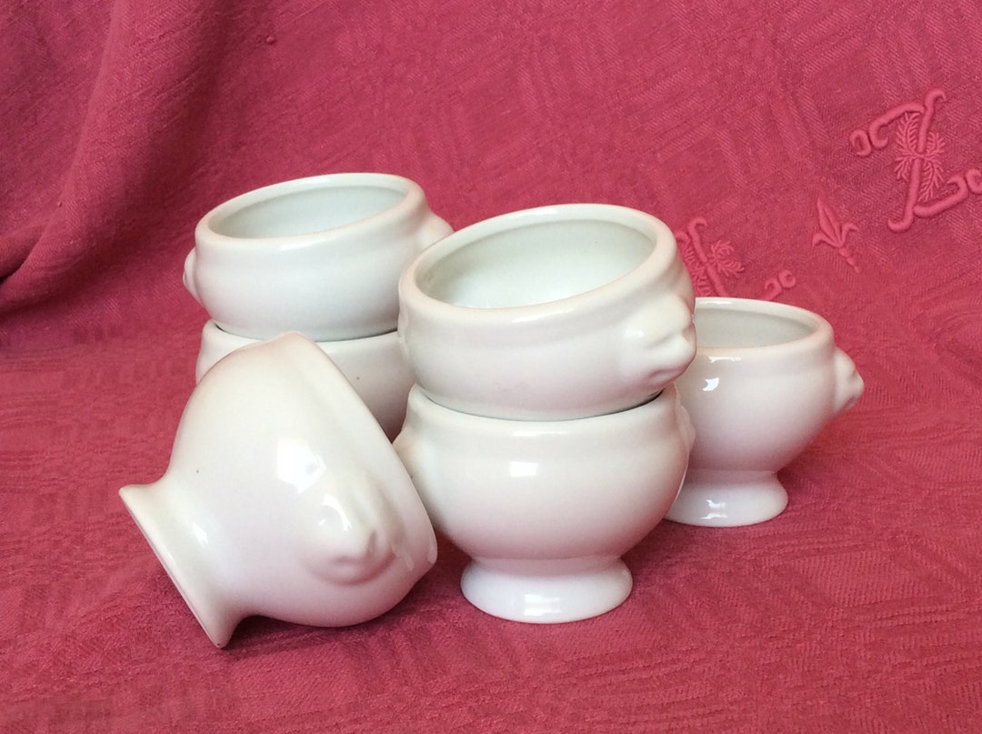 6 White Porcelain Pots With Lioun Head - Etsy