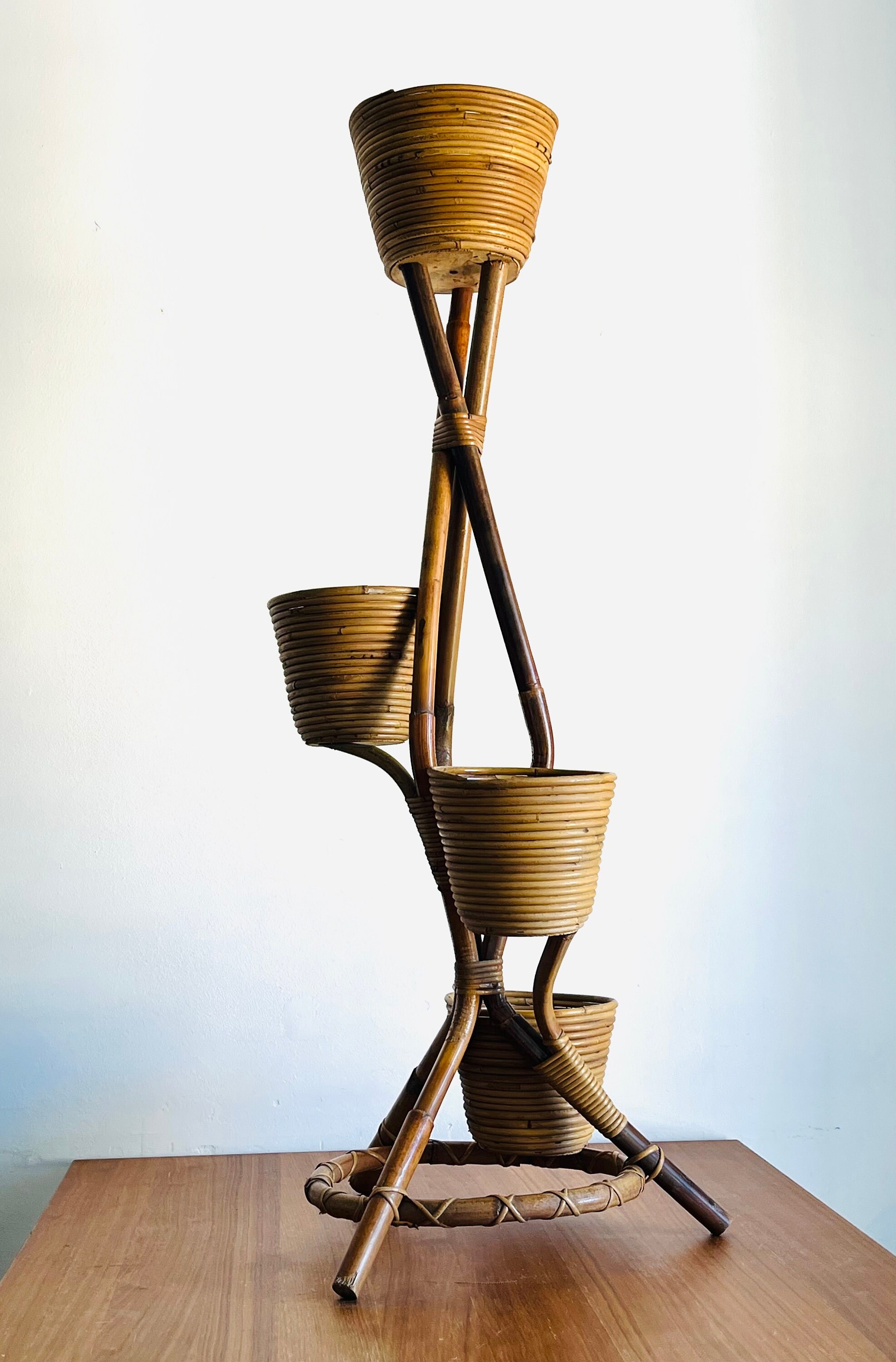 Pencil Reed Plant Stand, Standing Pot Plant Holder, 1970s Indoor ...