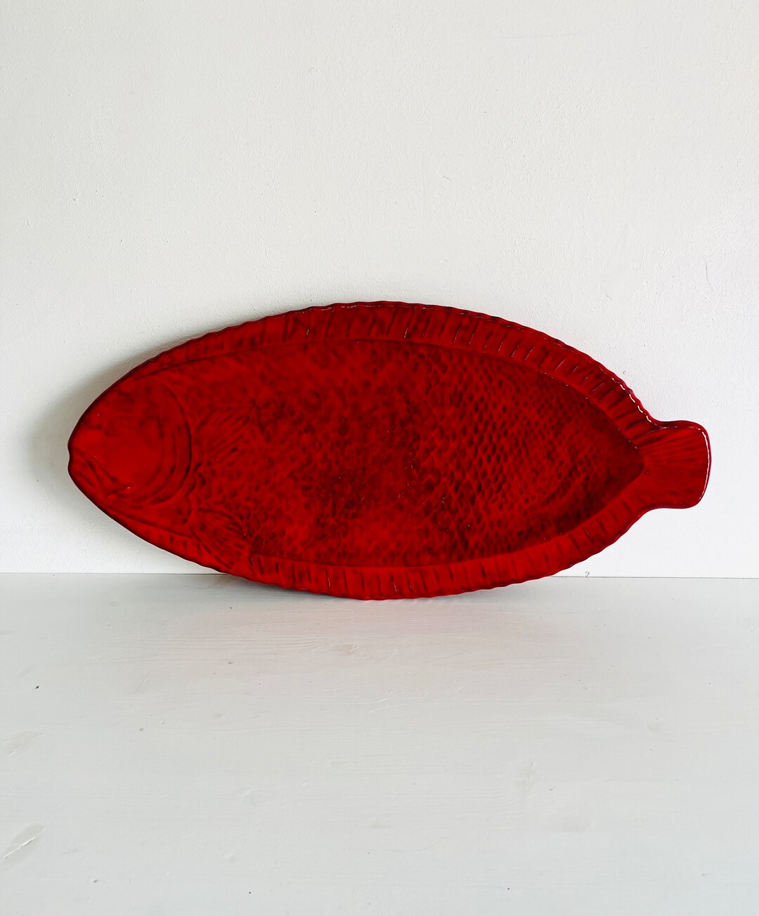 Large Red Platter, Fish Platter, Large Red Plate, Fish Shaped Plate ...