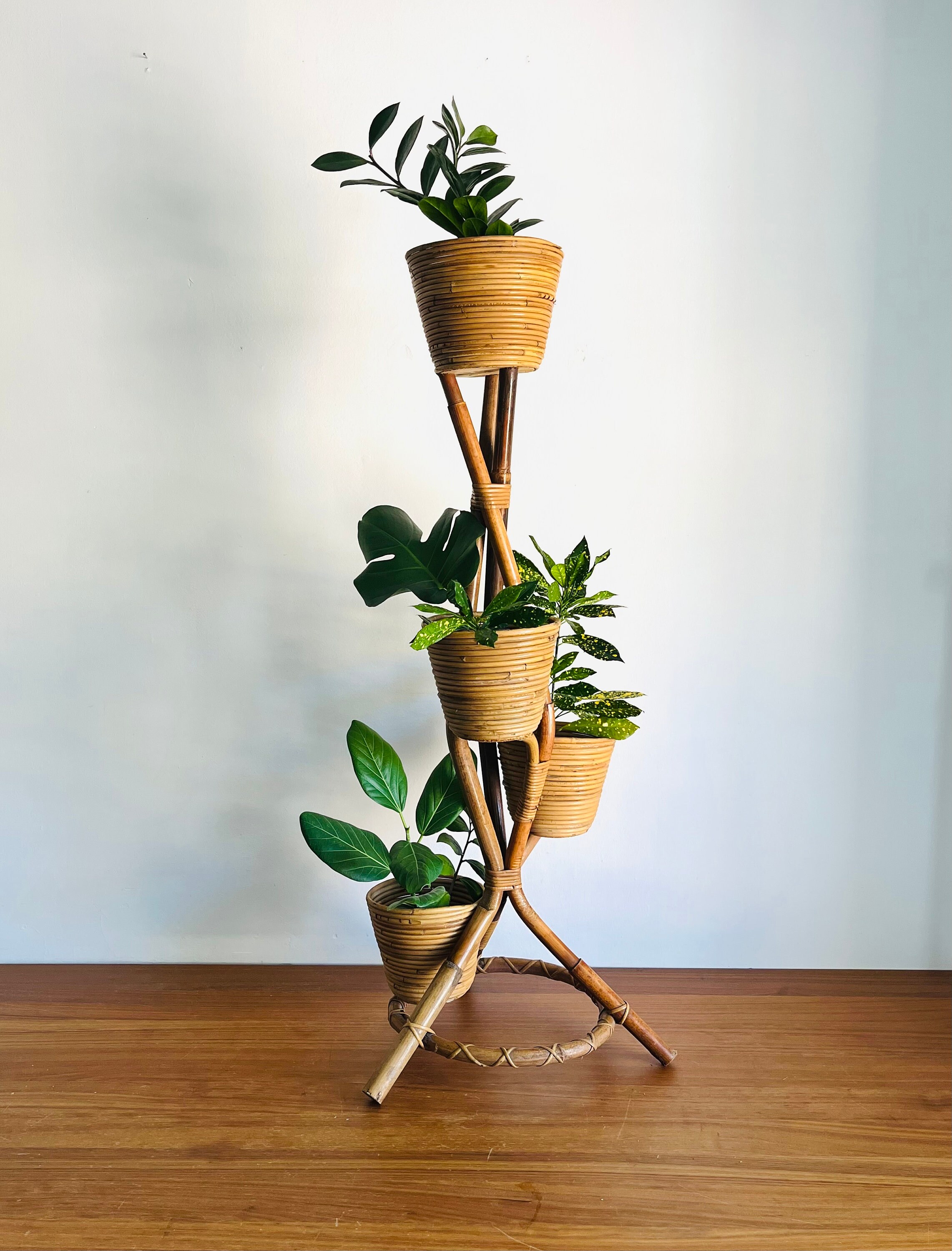 Pencil Reed Plant Stand, Standing Pot Plant Holder, 1970s Indoor ...