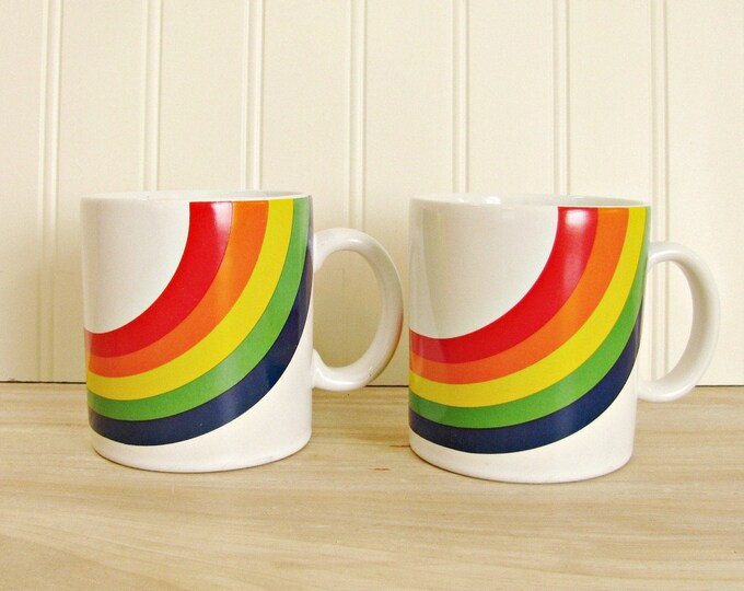 Vintage Rainbow Mugs Rainbow Coffee Cups Rainbow Decor Rainbow Cups