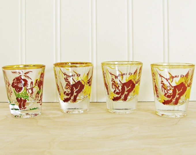 Vintage Monkey Shot Glasses Bottoms up Rumpus Shot Glasses Native Mid ...