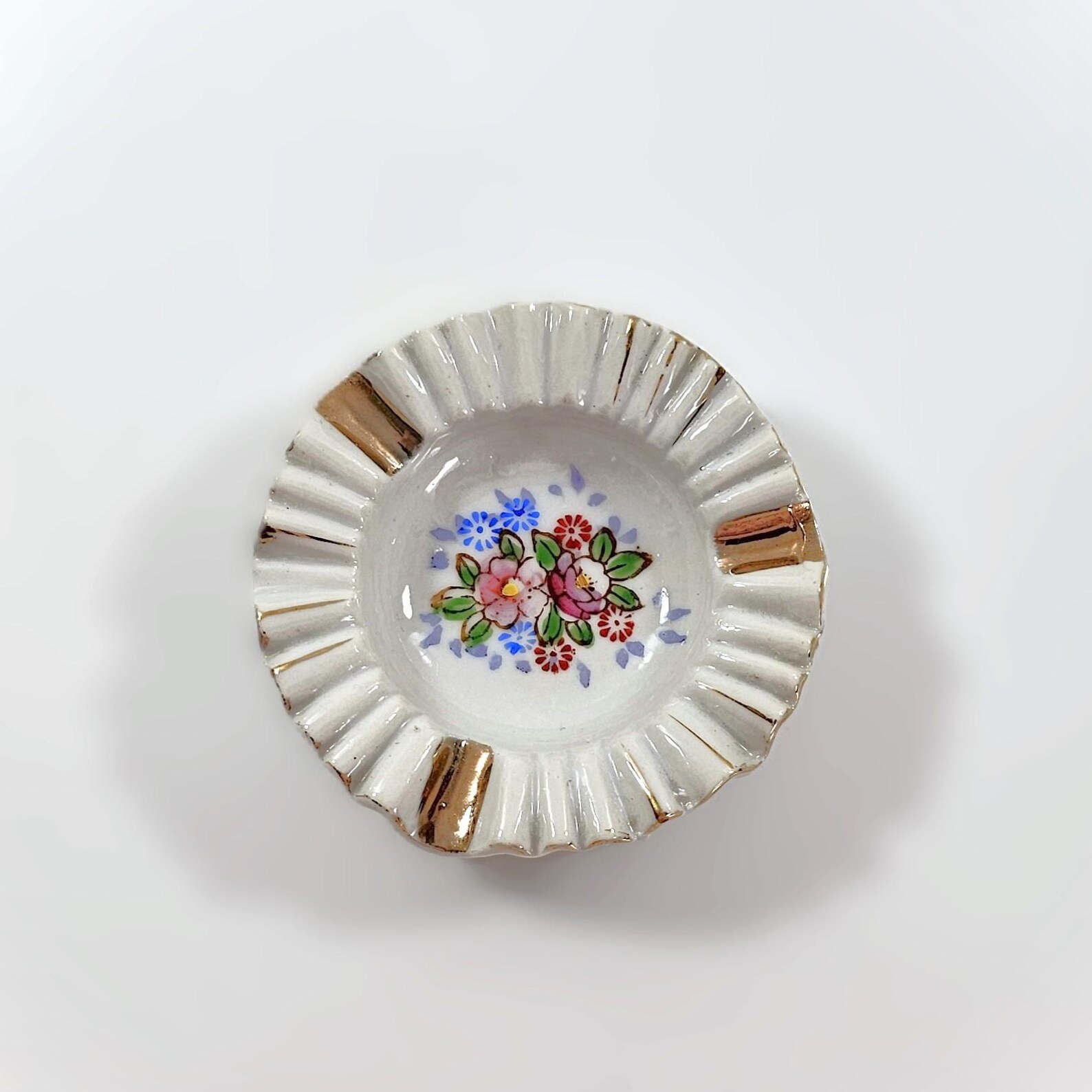 Vintage Small Ashtray Trimmed in Gold, Mid Century Ring Dish, Floral ...