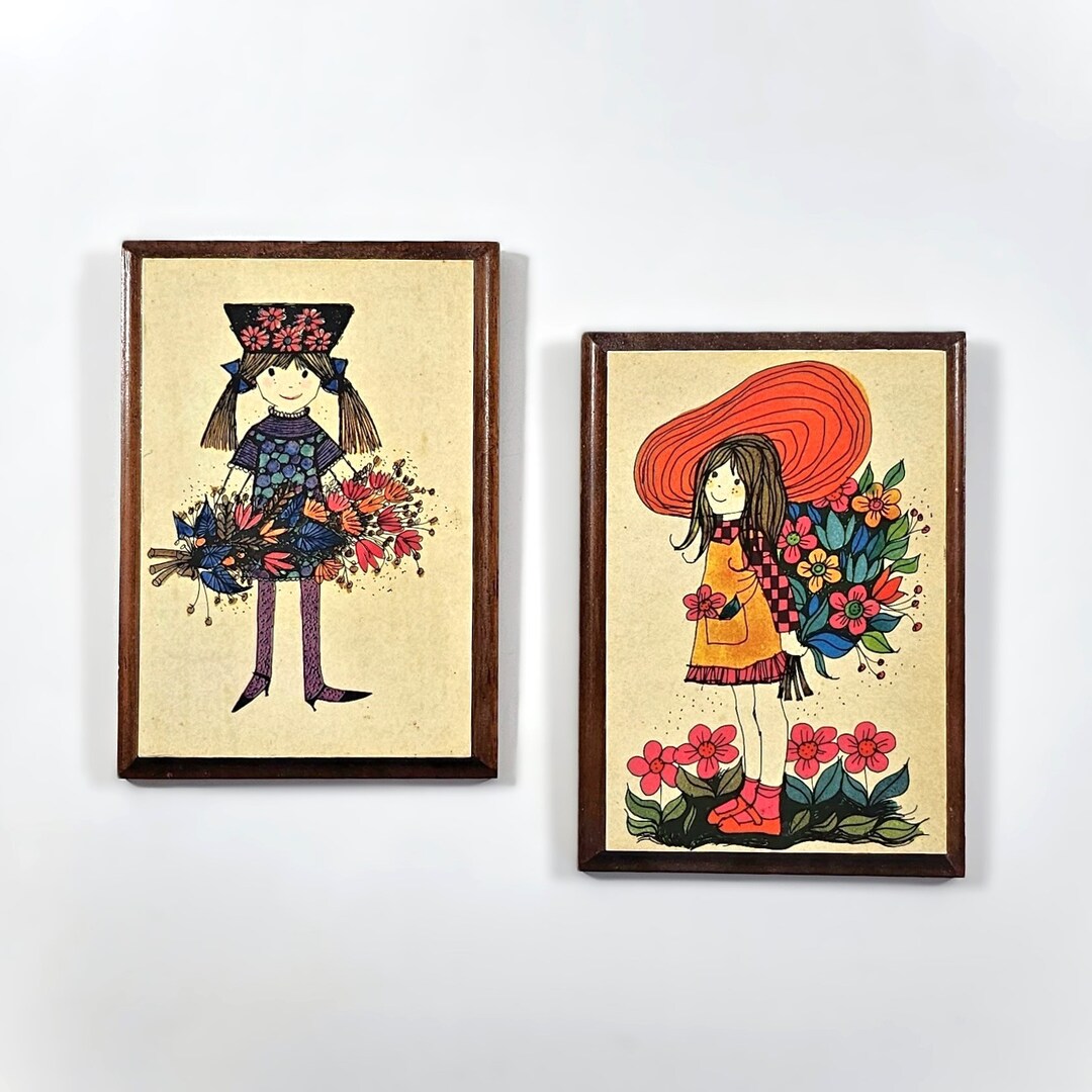 Vintage Pair of Mod Plaques, Mod Girls, Mod Wall Decor, Girls Room ...