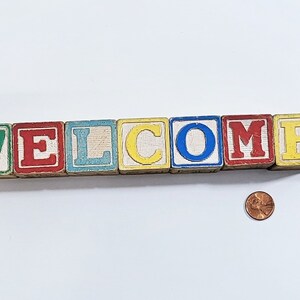 Vintage Block Welcome Sign, Alphabet Blocks, Wood Welcome Sign, Primary ...