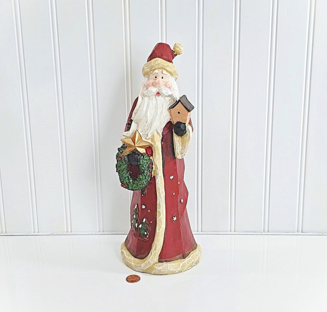 Vintage Tall Santa Figurine Woodland Santa Hand Painted Carved - Etsy