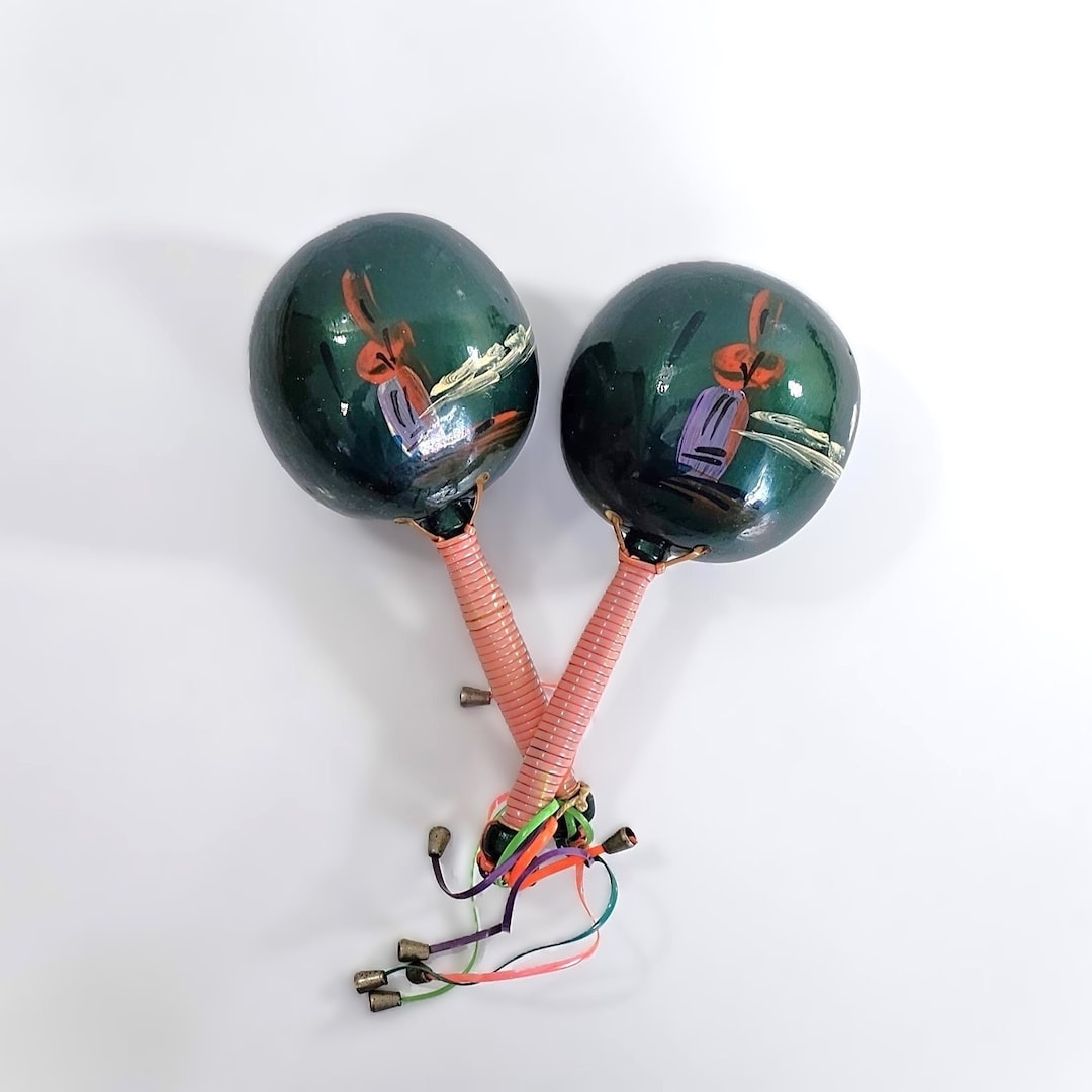 Vintage Mid Century Maracas Green Gourd Maracas Percussion Green ...