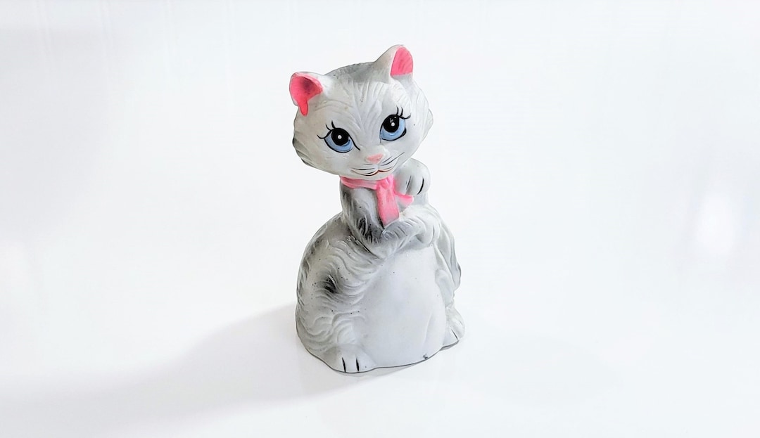 Vintage Porcelain Cat Bell Gray Cat Figurine Kitten Bell - Etsy