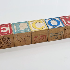 Vintage Block Welcome Sign, Alphabet Blocks, Wood Welcome Sign, Primary ...