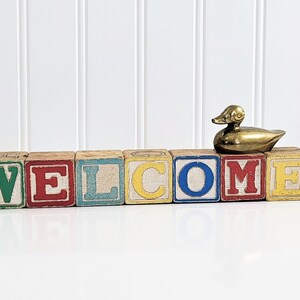Vintage Block Welcome Sign, Alphabet Blocks, Wood Welcome Sign, Primary ...