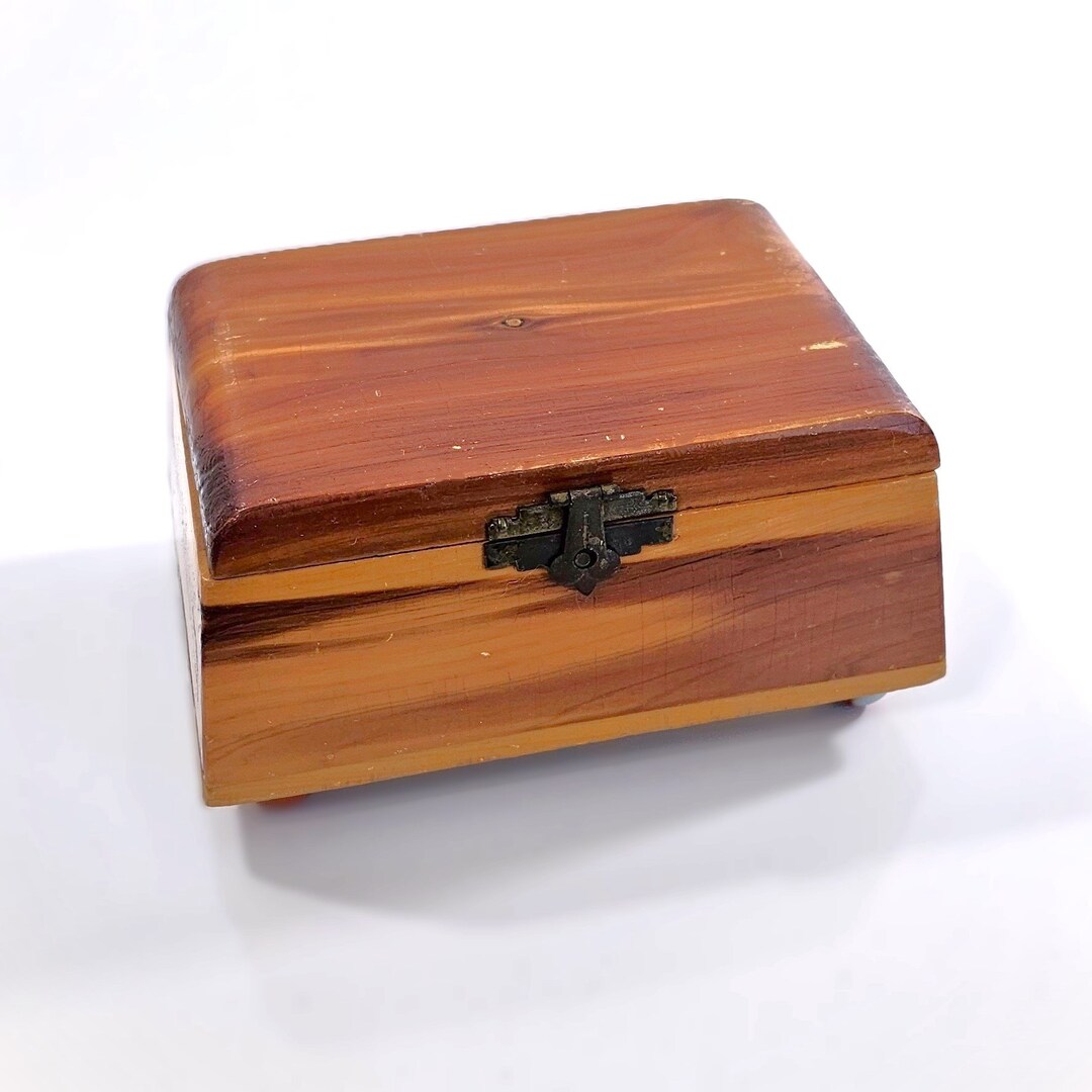Vintage Small Cedar Box With Marble Feet, Wood Trinket Box, Vanity Box ...