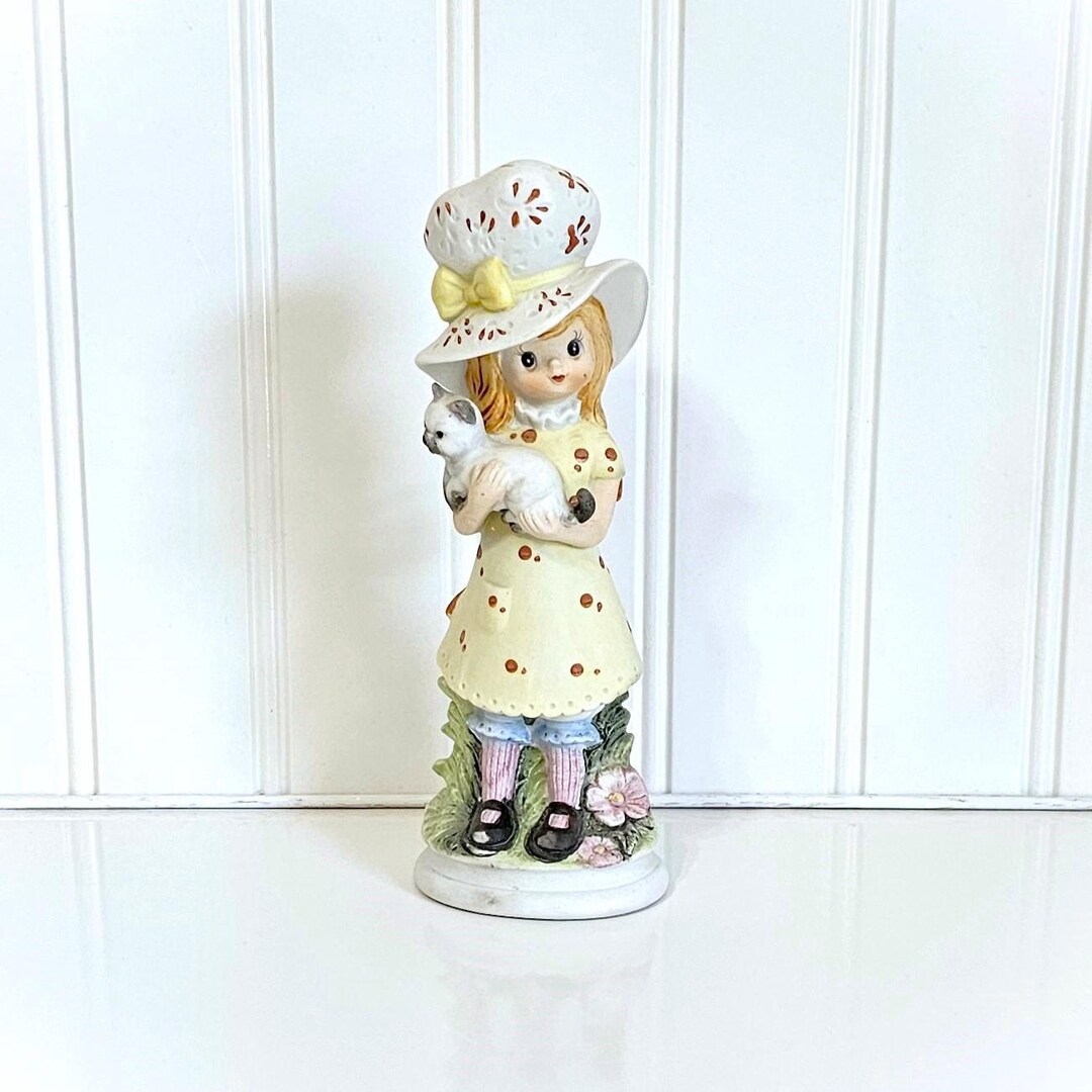 Vintage Girl With Cat Figurine, Bonnet Girl Holding Siamese Cat - Etsy