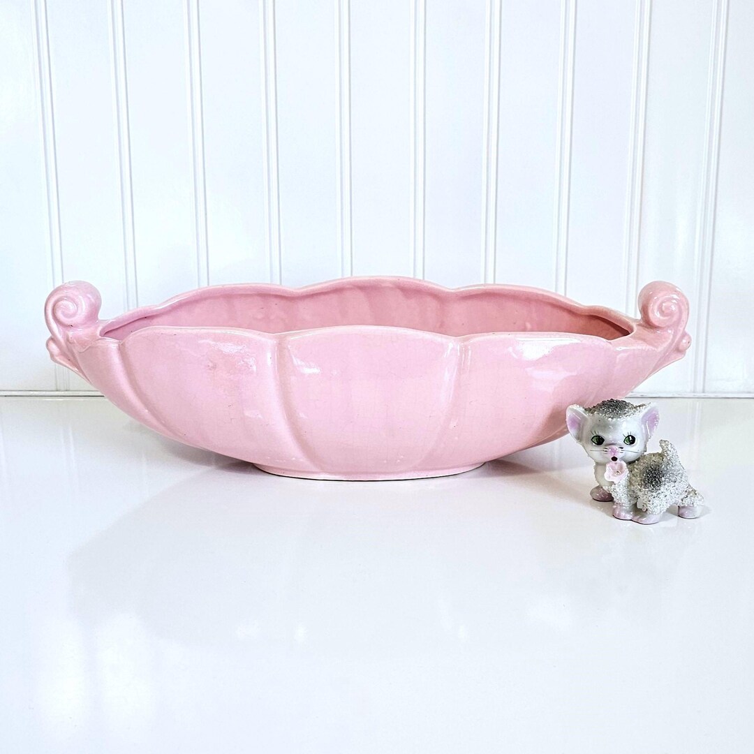 Vintage Pink Pottery Planter, Large Pink Art Deco Planter, 1960's Pink ...