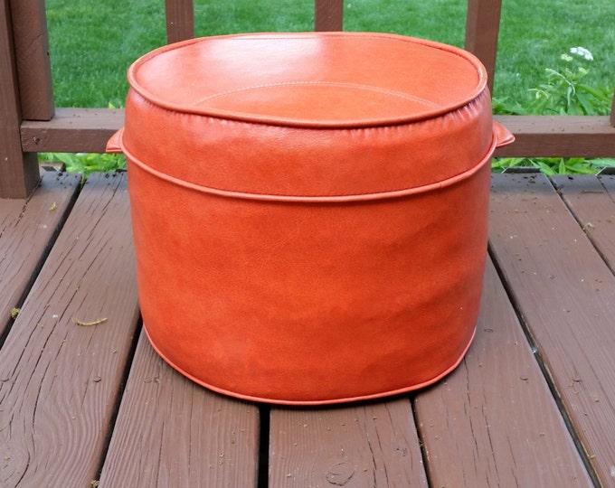 Vintage Orange Stool Round Stool Orange Footstool Vinyl Foot Stool ...