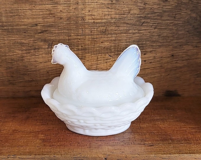 Vintage Mini Hen on Nest, White Hen on Nest, Milkglass Hen, Milk Glass ...