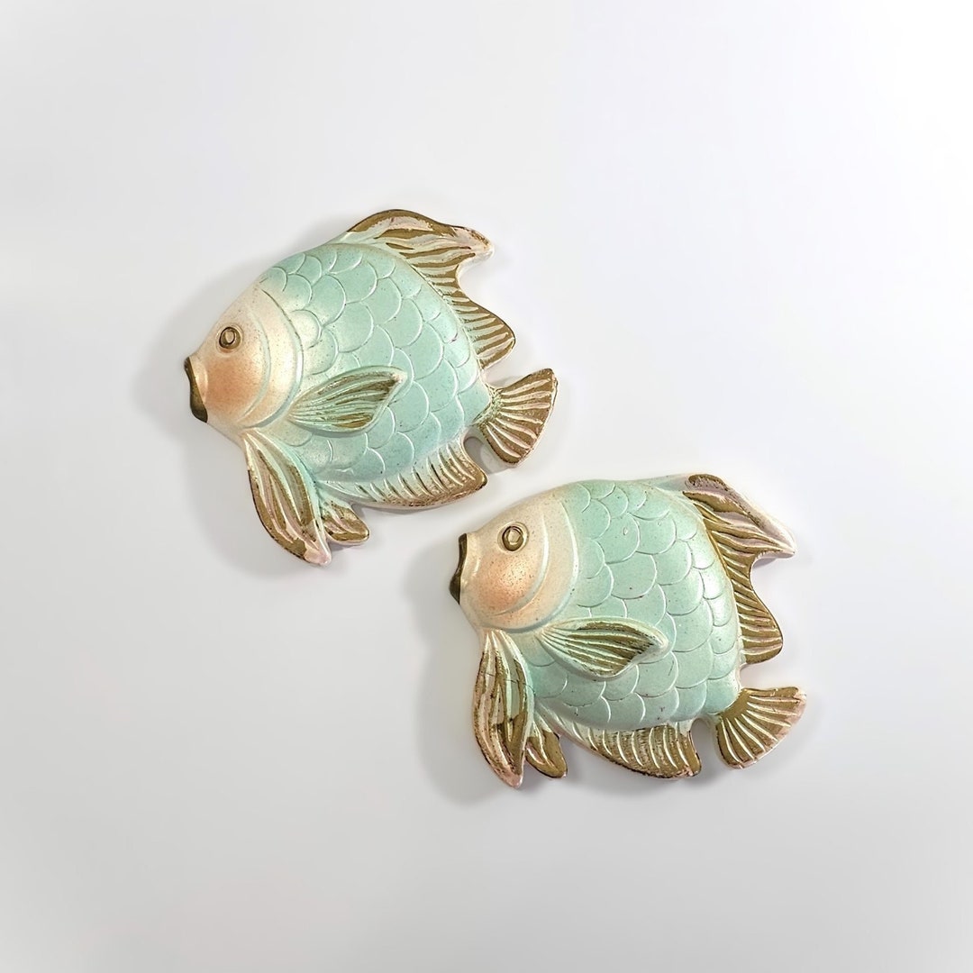 Vintage Mid Century Aqua Fish Wall Decor Miller Studios Chalkware Fish ...