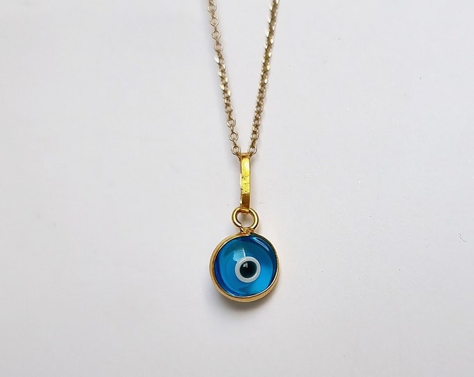 14K Gold Greek Evil Eye Pendant. 14K Yellow Solid Gold.blue Murano ...