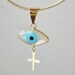 14K Gold Greek Evil Eye & Cross Pendant. 14K Solid Yellow Gold. Two ...